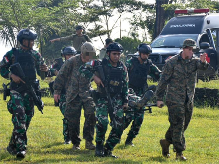 KoranKota - Prajurit Taifib Marinir TNI AL dan USMC Latihan Evakuasi Medis Udara di Latma ...